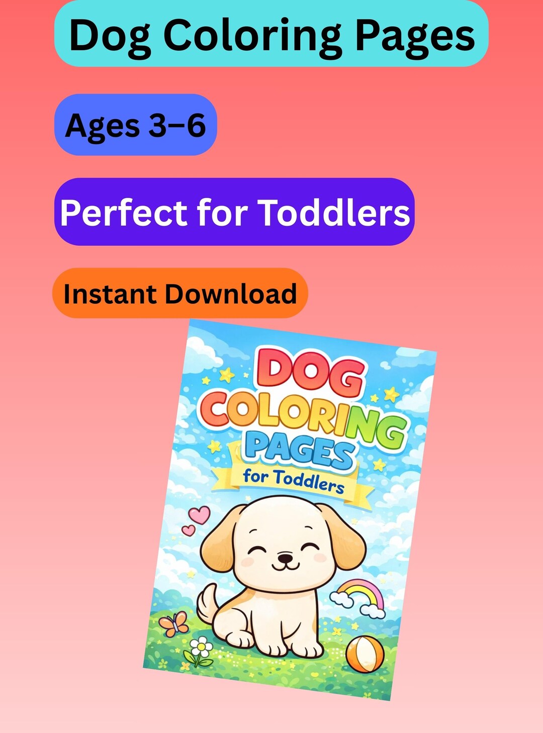 Dog Coloring Pages for Toddlers, Easy Puppy Coloring Book, Cute ...