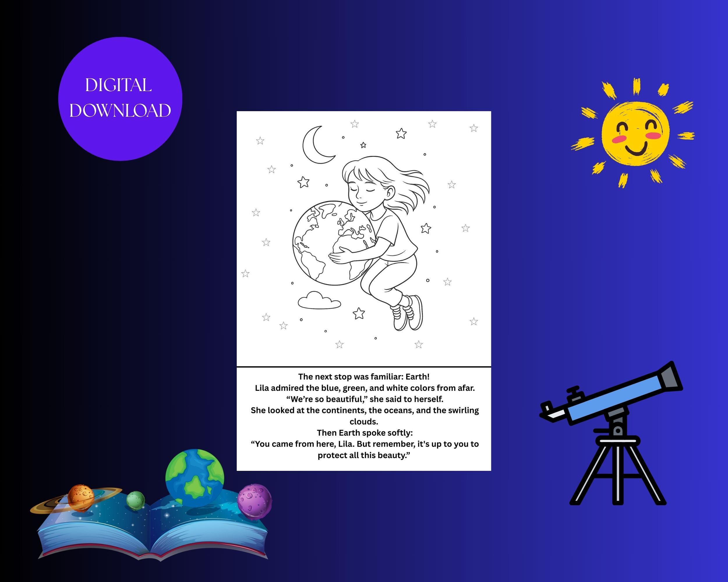 Printable Space Coloring Story: Lila's Solar System Adventure (ages 3-6 ...