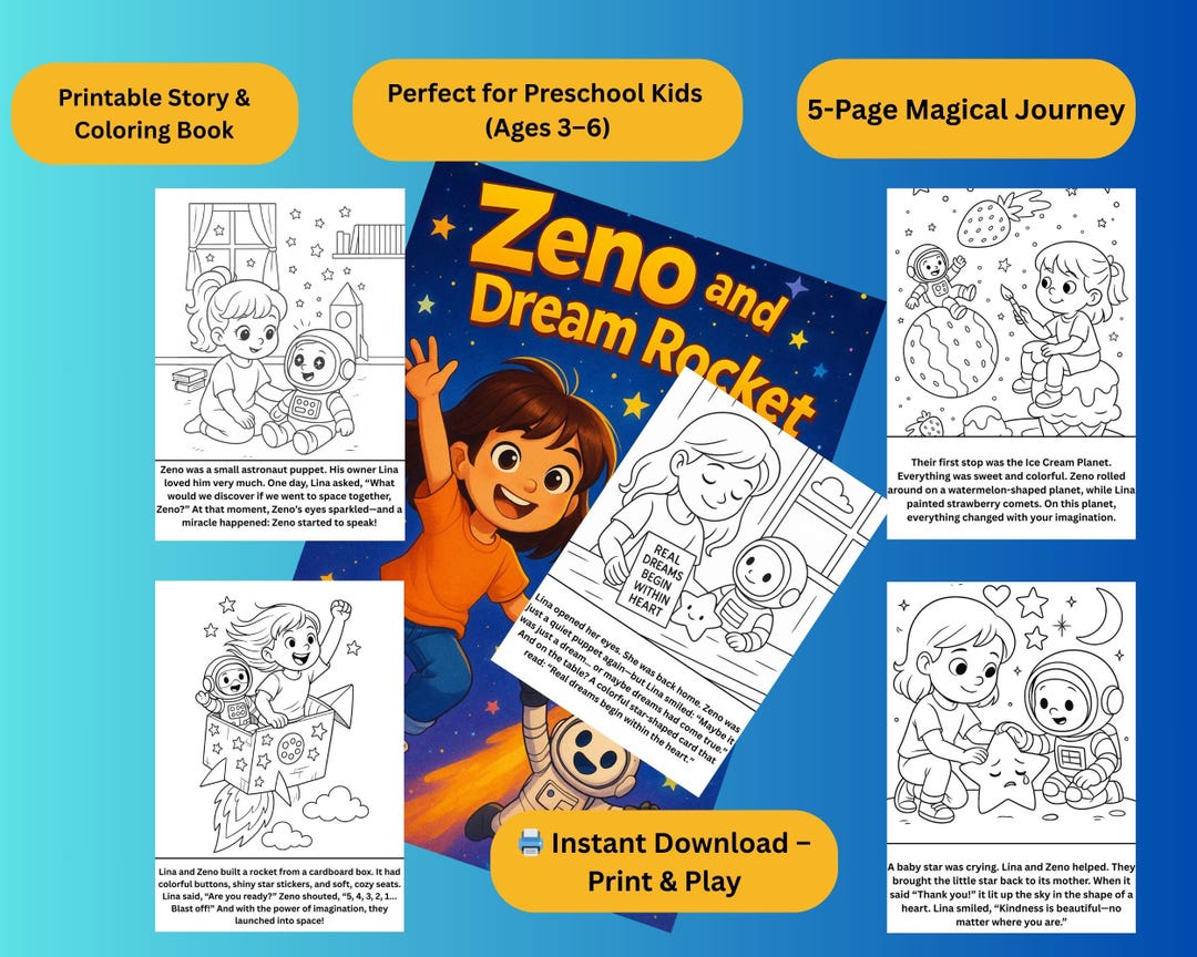 Zeno and the Dream Rocket: Printable Story & Coloring Book (ages 3-6 ...