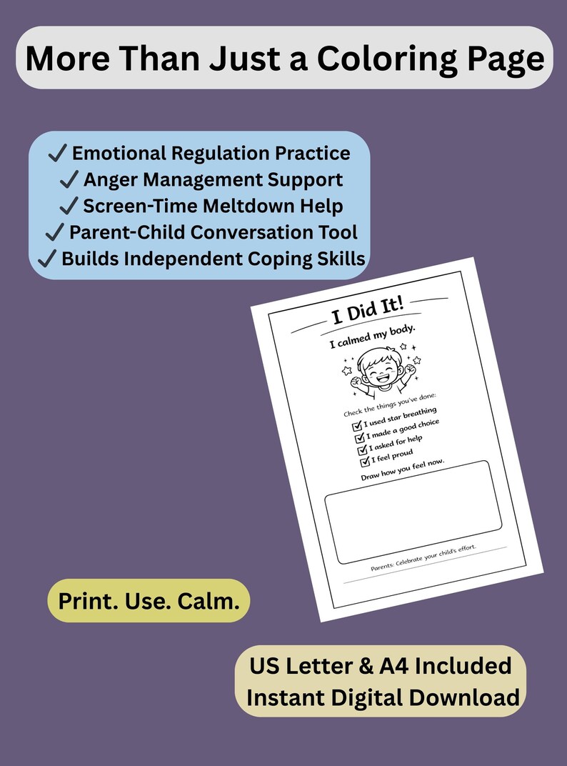 Calm Corner Kit Printable | Anger Management & Big Feelings Workbook ...
