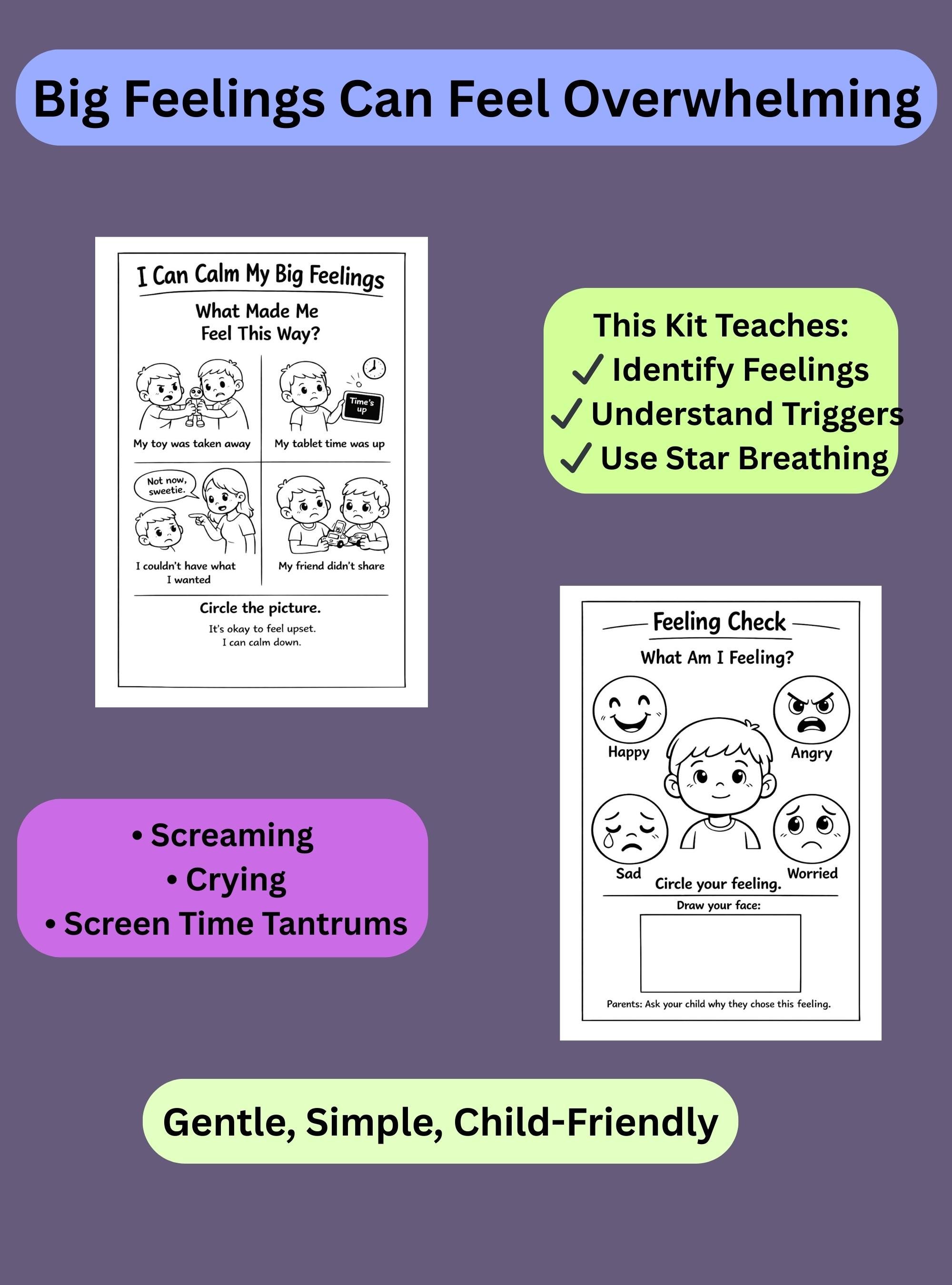 Calm Corner Kit Printable | Anger Management & Big Feelings Workbook ...