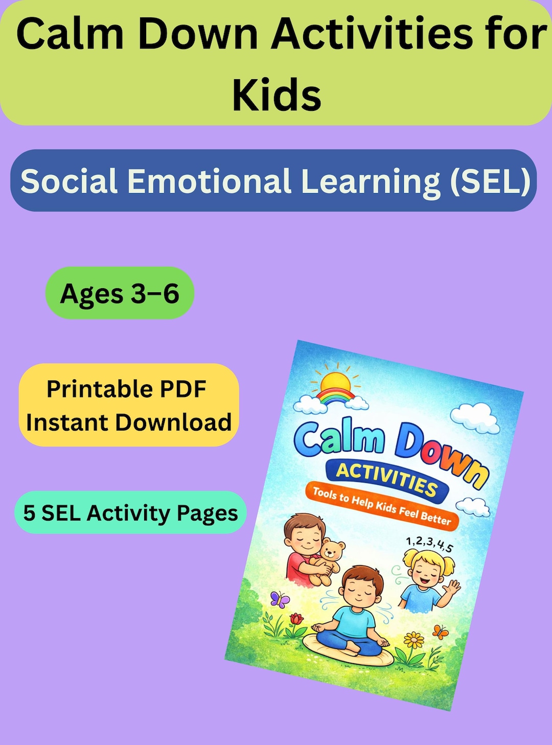 Calm Down Activities for Kids | SEL Worksheets for Ages 3–6 | Feelings ...