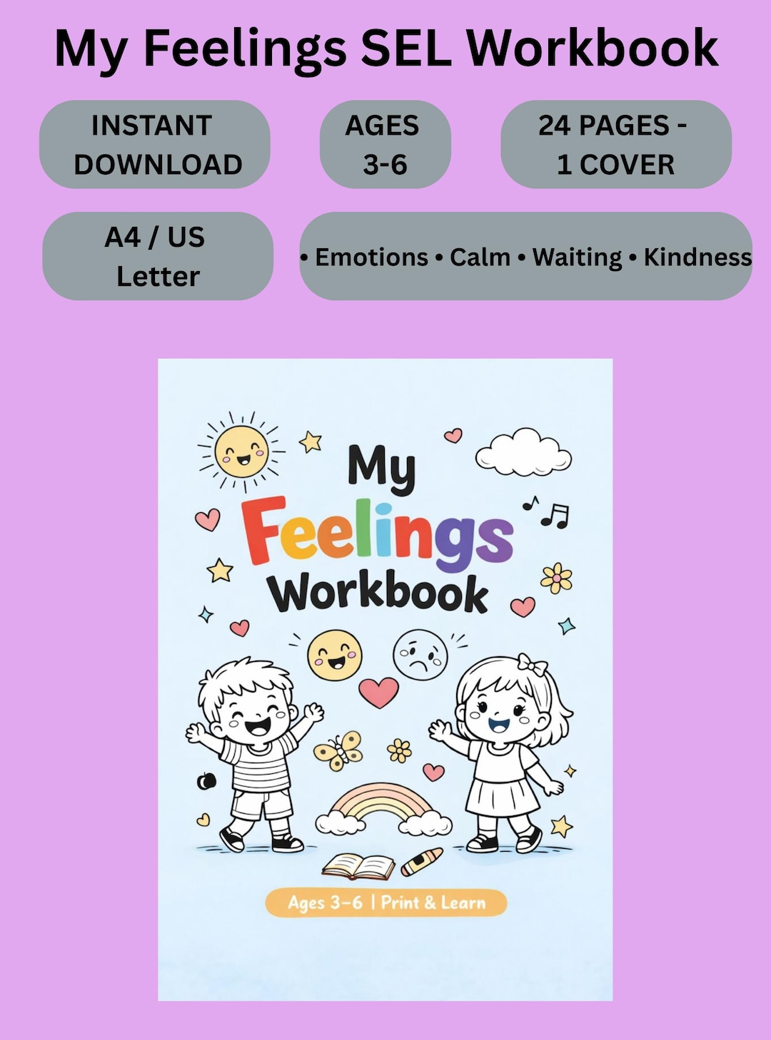 My Feelings Workbook for Kids Ages 3–6 | Social Emotional Learning SEL ...