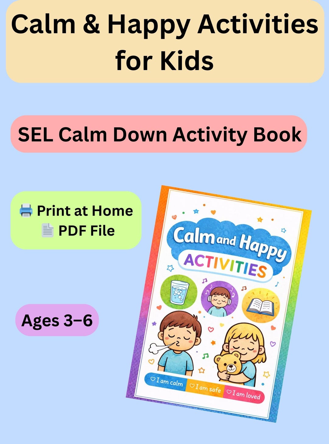 Calm & Happy Activities for Kids | SEL Calm Down Workbook | Feelings ...