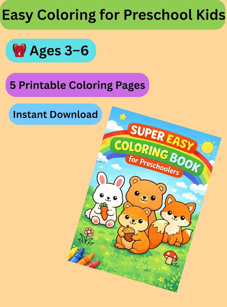 Super Easy Coloring Pages for Kids Ages 3–6 | Cute Animal Preschool ...