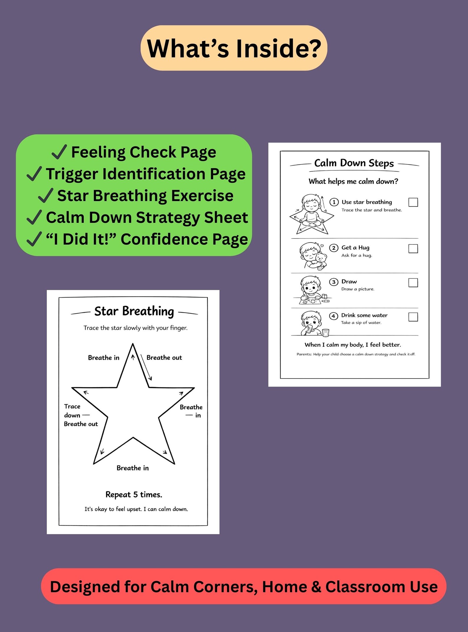 Calm Corner Kit Printable | Anger Management & Big Feelings Workbook ...