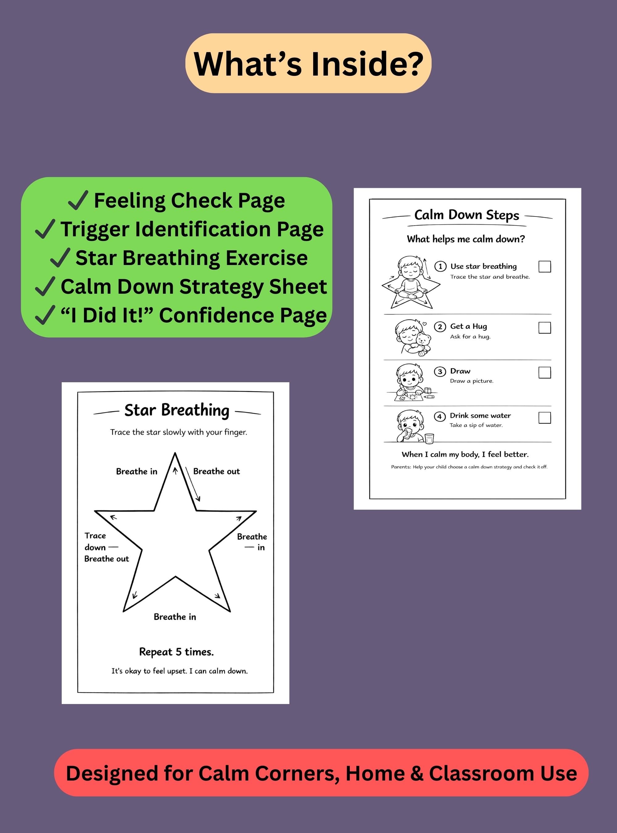 Calm Corner Kit Printable | Anger Management & Big Feelings Workbook ...