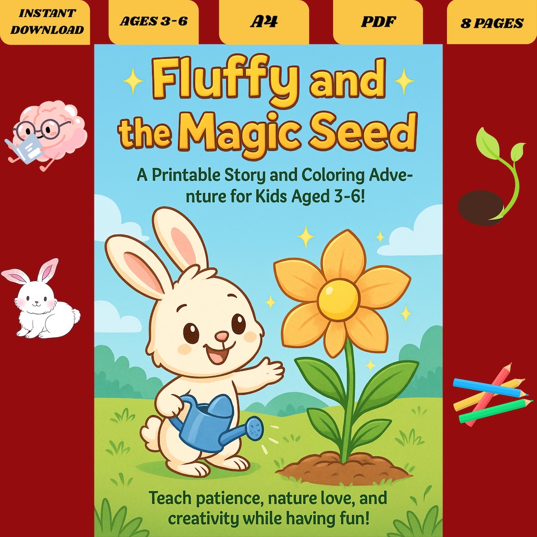 Fluffy and the Magic Seed: Kids Printable Story & Coloring Book (PDF ...