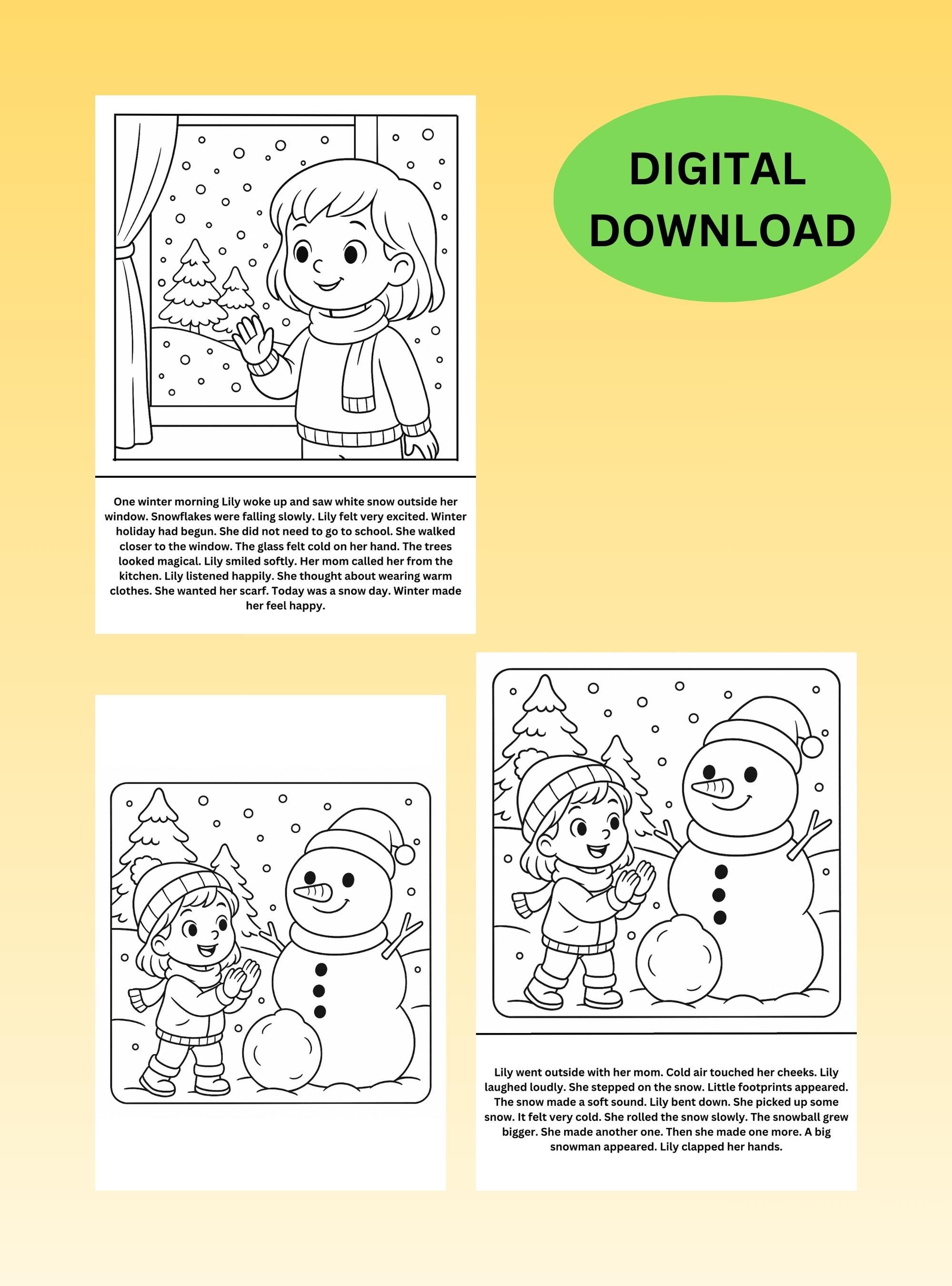 Winter Story & Coloring Book for Kids, Preschool Printable PDF, Ages 3 ...