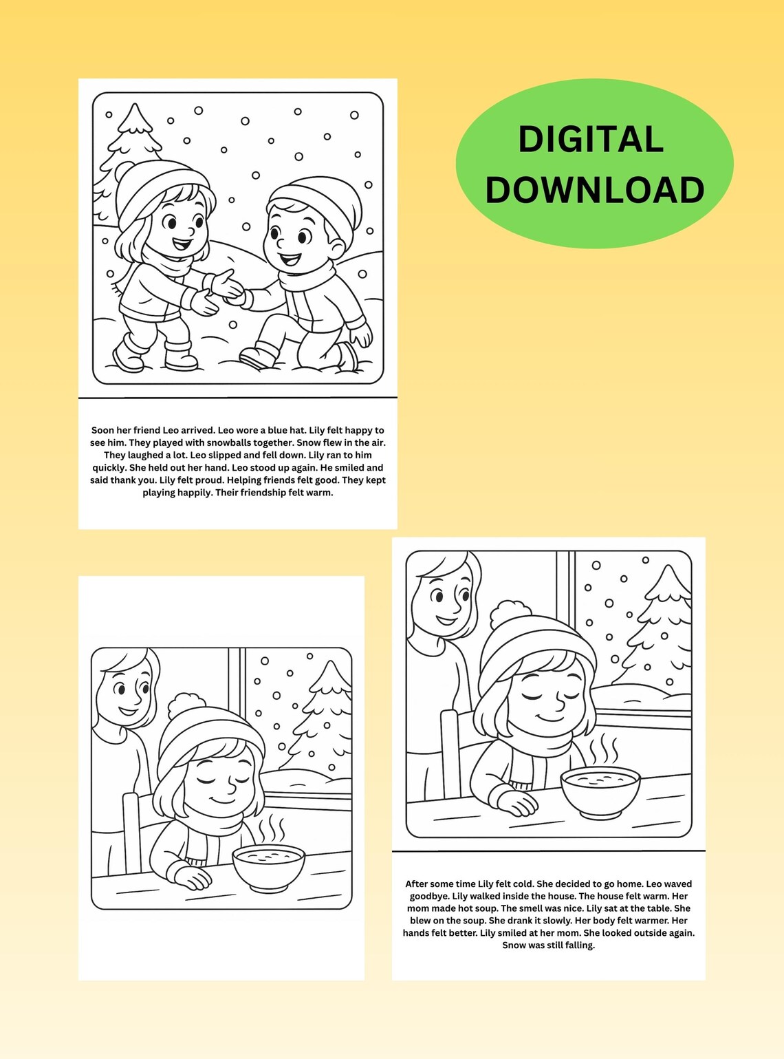 Winter Story & Coloring Book for Kids, Preschool Printable PDF, Ages 3 ...