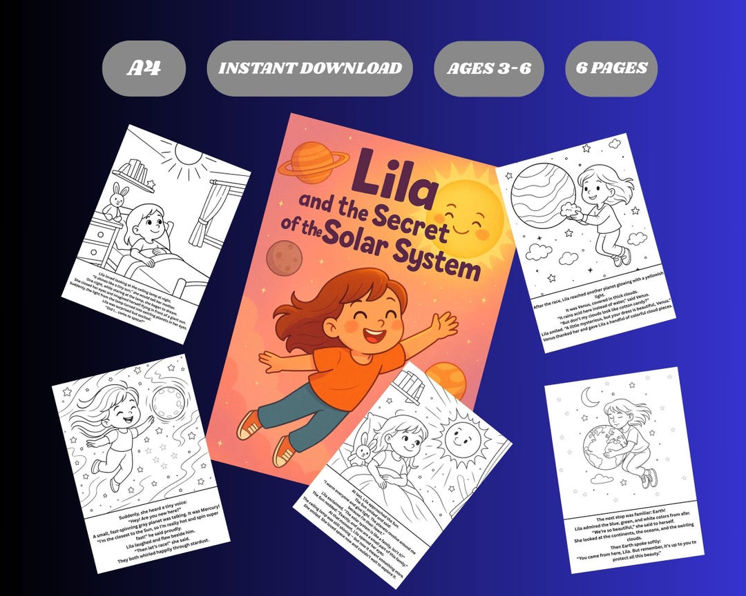 Printable Space Coloring Story: Lila's Solar System Adventure (ages 3-6 ...