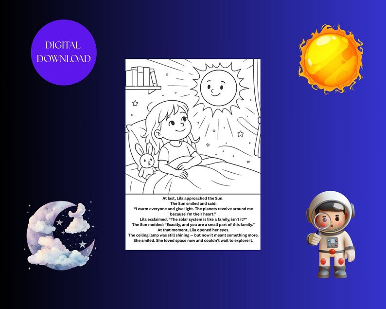 Printable Space Coloring Story: Lila's Solar System Adventure (ages 3-6 ...