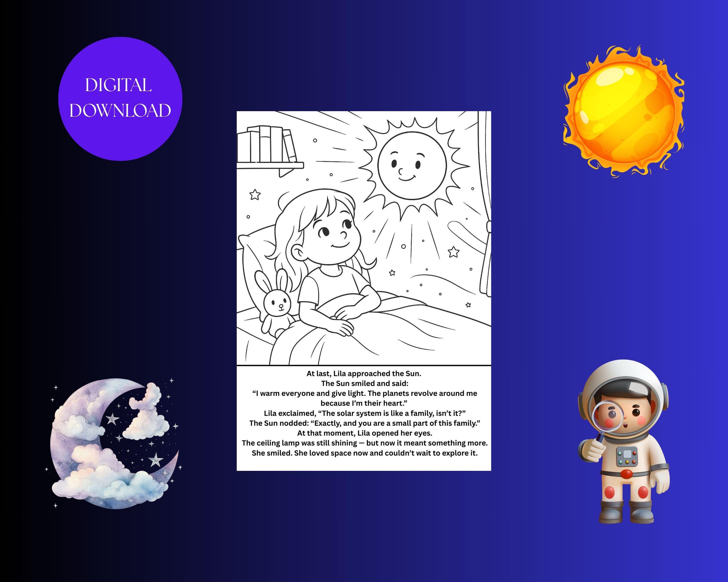 Printable Space Coloring Story: Lila's Solar System Adventure (ages 3-6 ...