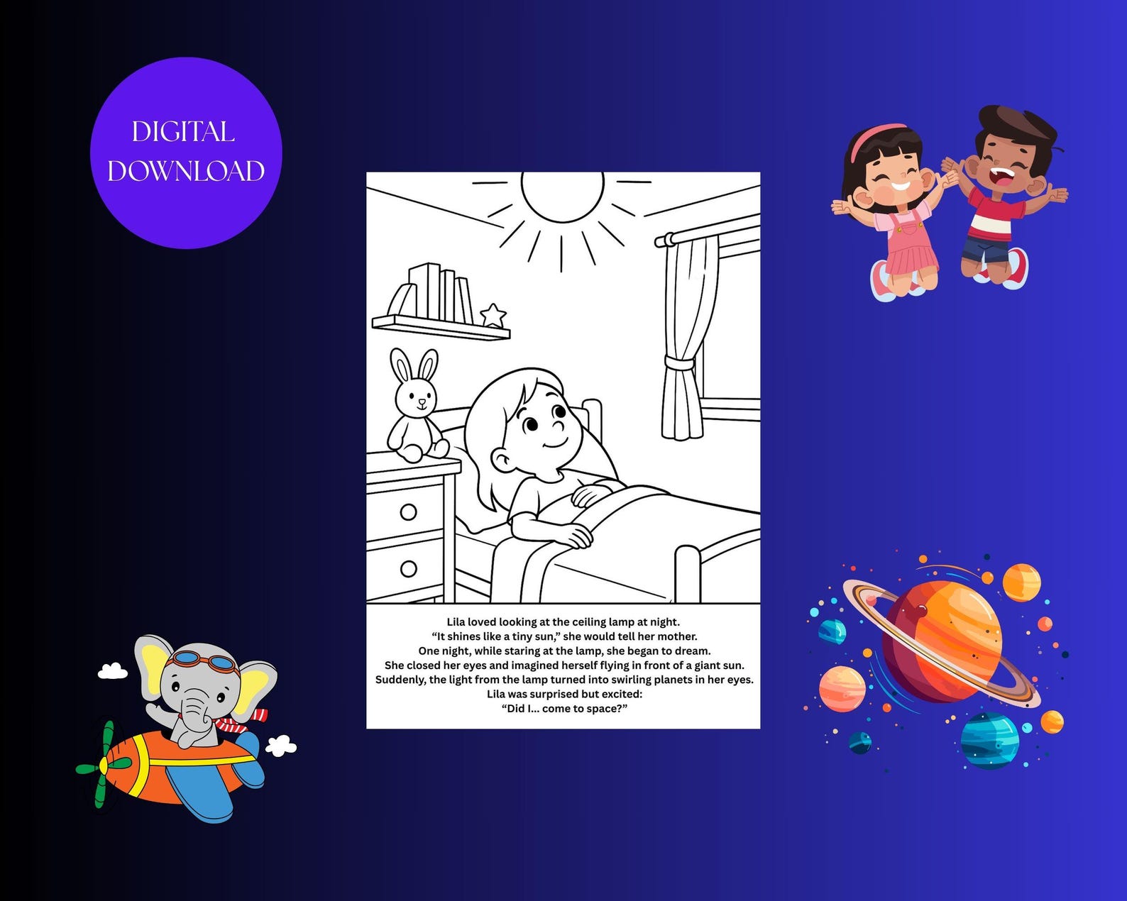 Printable Space Coloring Story: Lila's Solar System Adventure (ages 3-6 ...