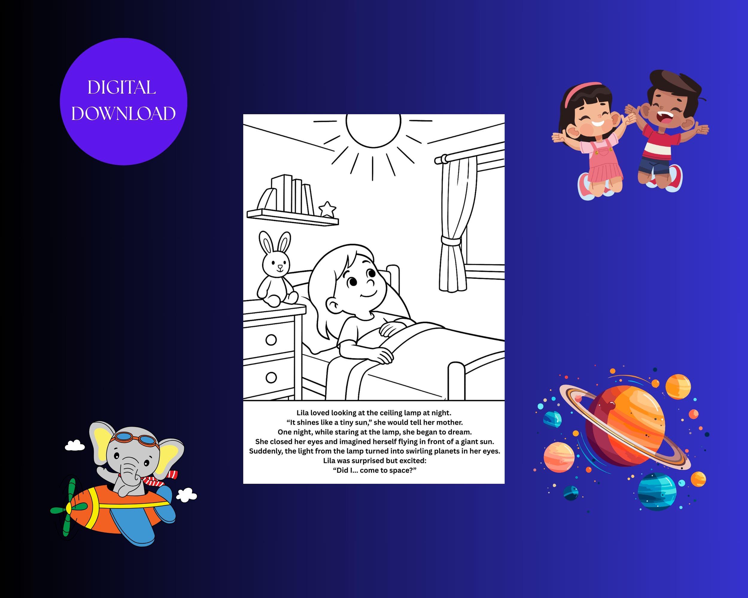 Printable Space Coloring Story: Lila's Solar System Adventure (ages 3-6 ...