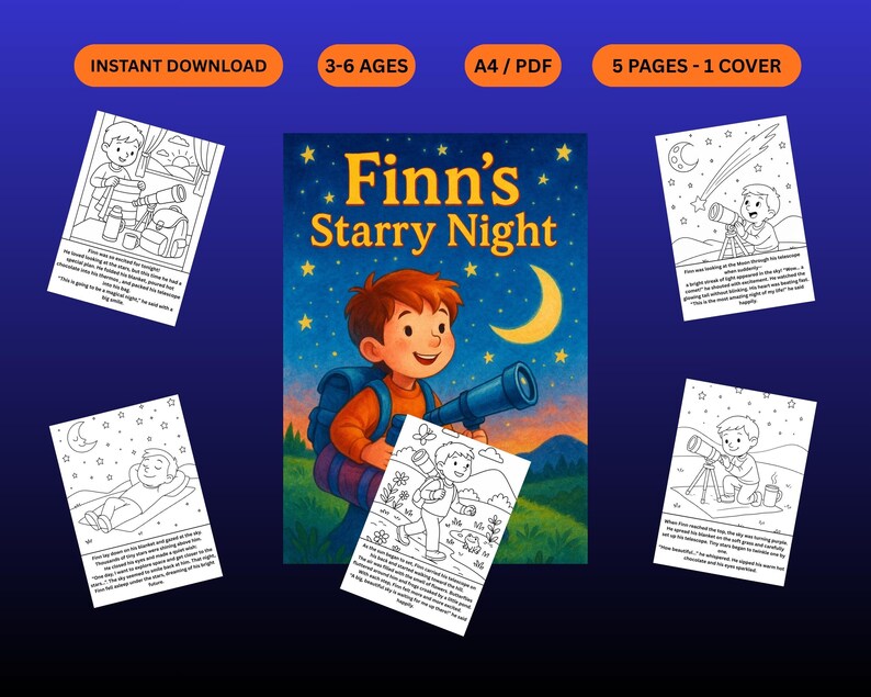 Finn’s Starry Night Printable Story & Coloring Book | Space Adventure ...