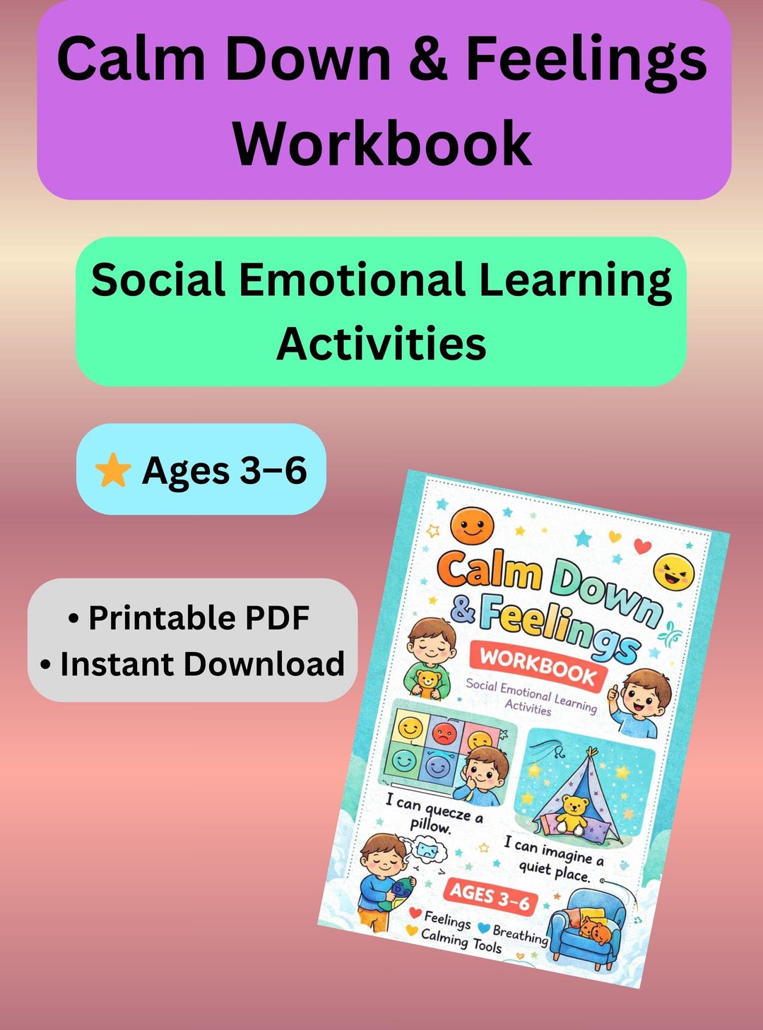 Calm Down & Feelings Workbook for Kids | SEL Activities Printable ...