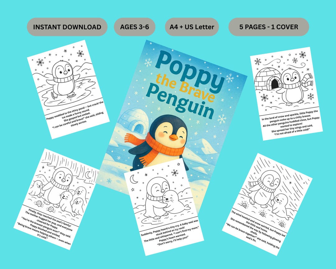 Poppy the Brave Penguin Story & Coloring Book | Winter Animal Adventure ...