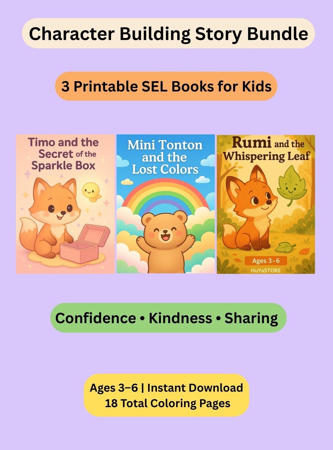 SEL Story Bundle for Kids Printable | Confidence Kindness Sharing Books ...