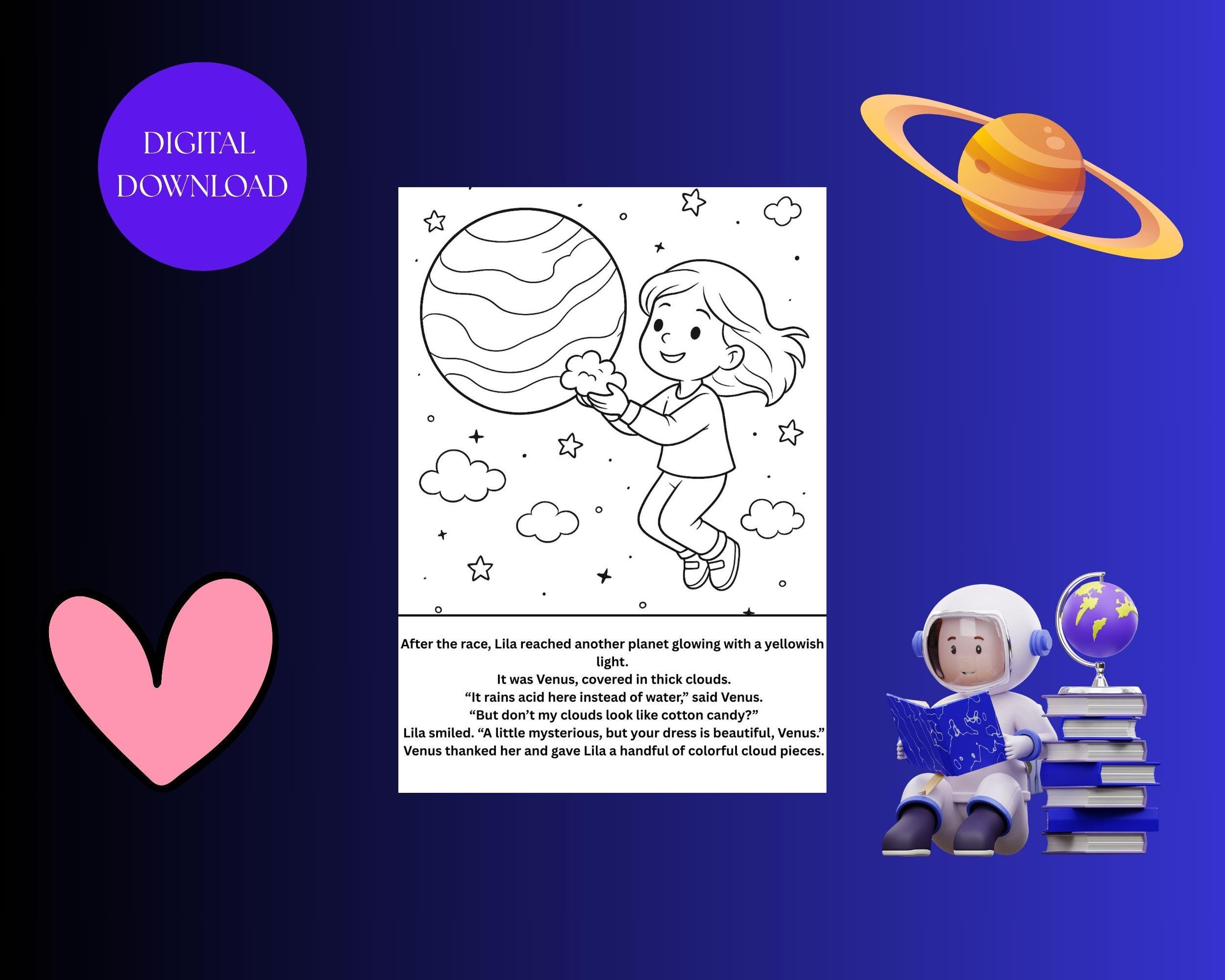 Printable Space Coloring Story: Lila's Solar System Adventure (ages 3-6 ...