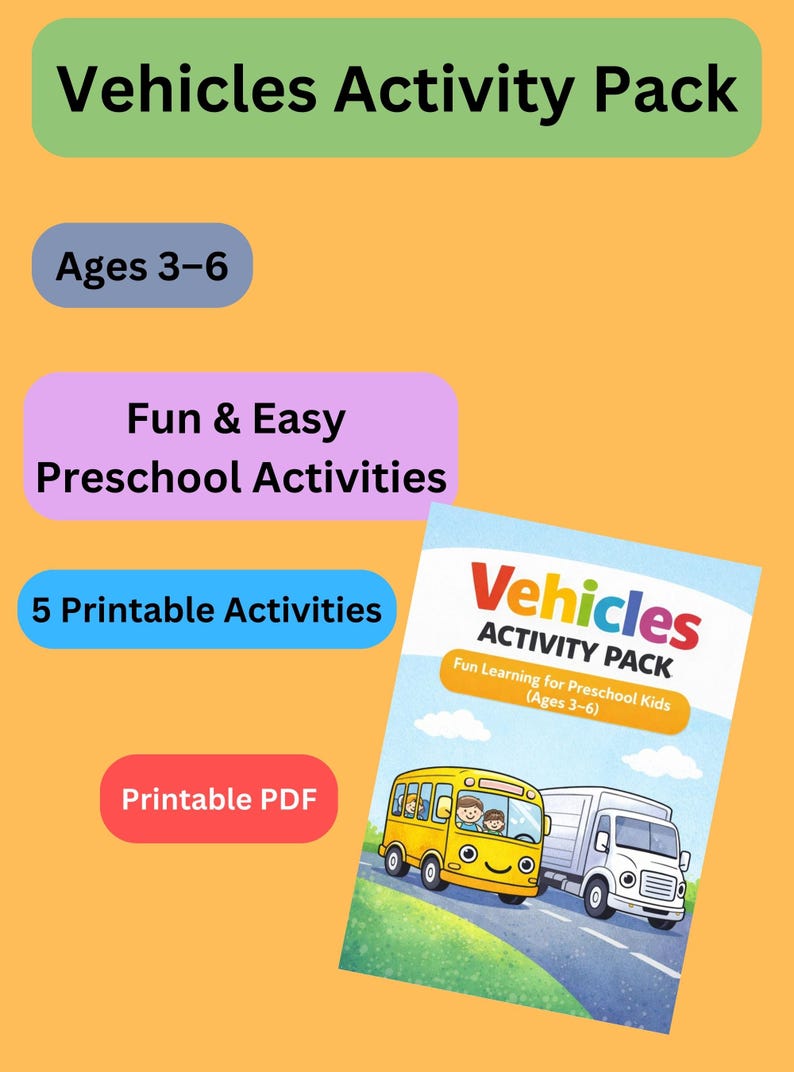 Vehicles Activity Pack for Preschool Kids Ages 3–6 | Printable Tracing ...