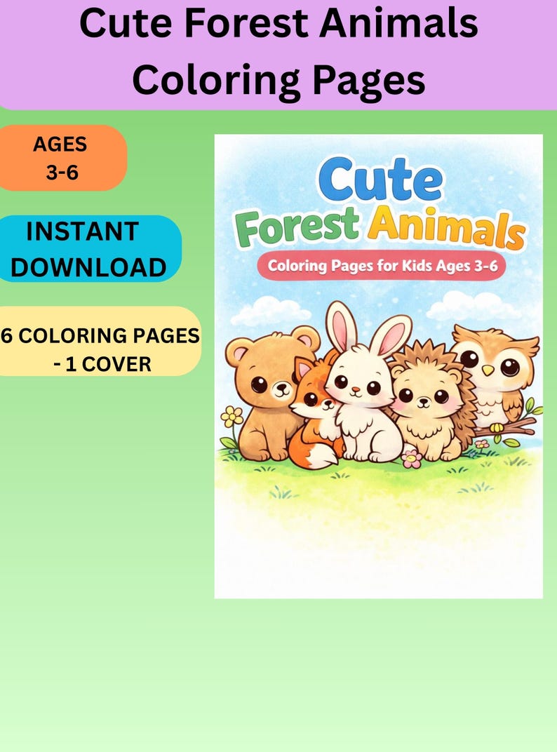 Cute Forest Animals Coloring Pages for Kids Ages 3–6 | Printable ...