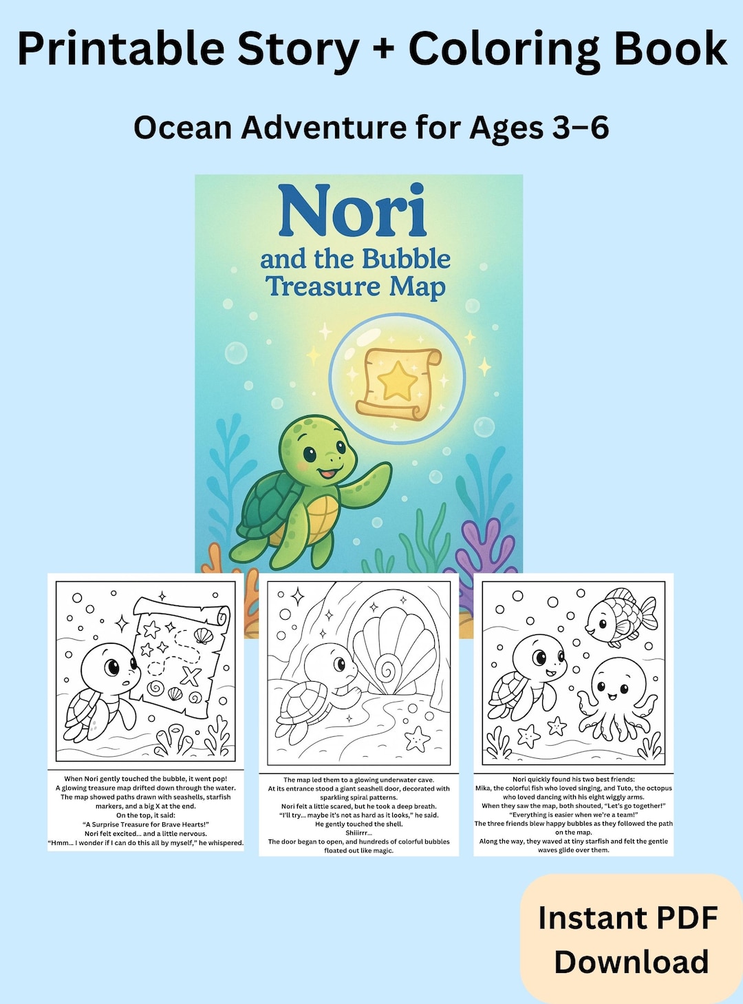 Nori and the Bubble Treasure Map | Printable Story + Coloring Pages for ...