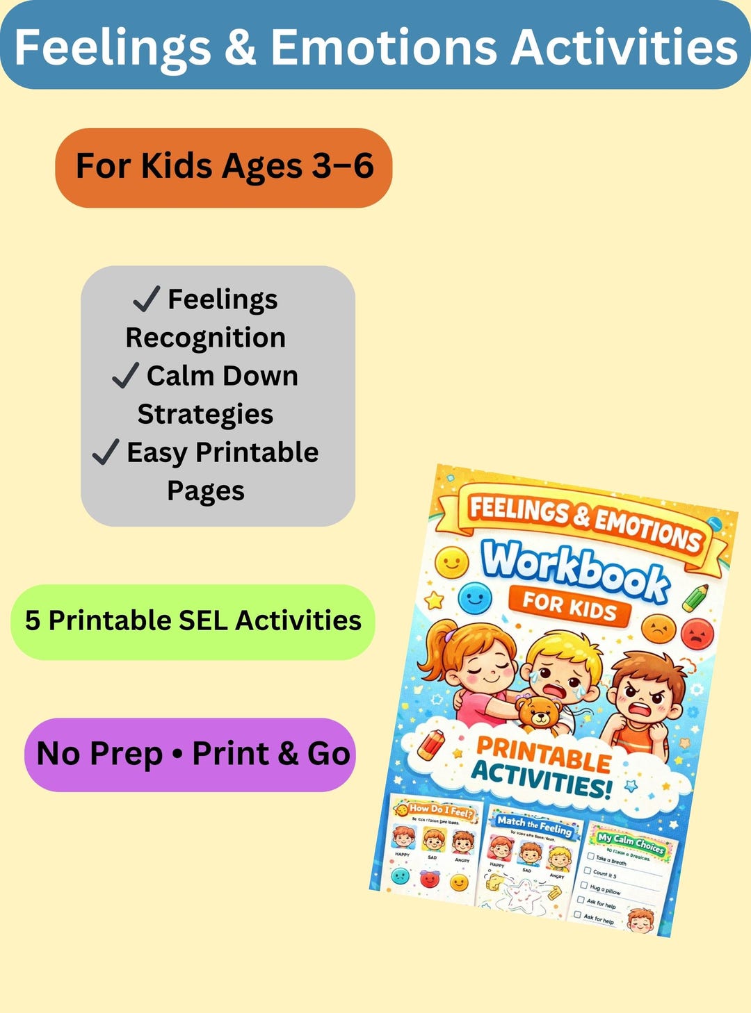 Feelings & Emotions Workbook for Kids | Printable SEL Activities | Calm ...