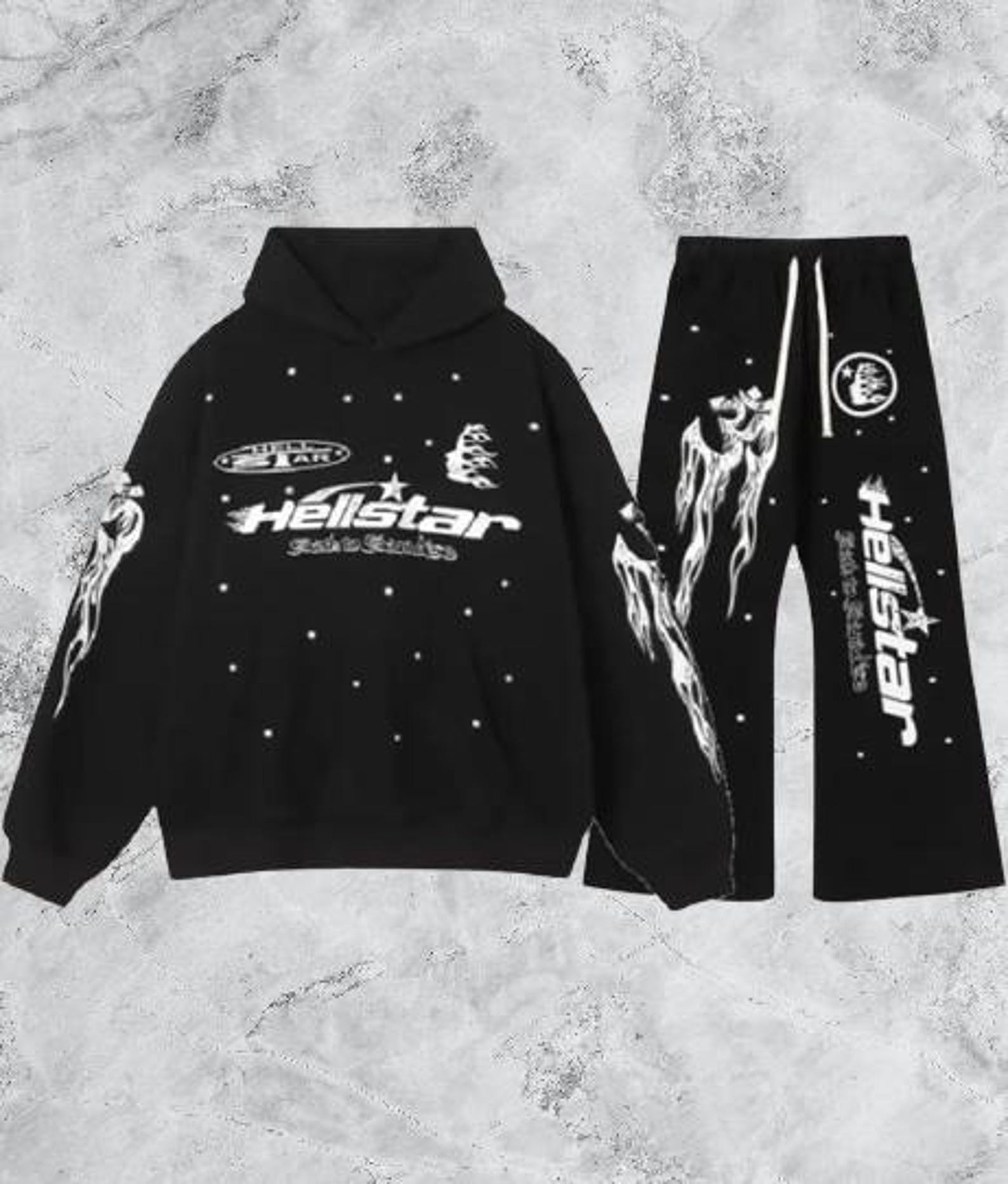 Hellstar Racer Tracksuit Vintage Black – Flame Graphic Streetwear ...
