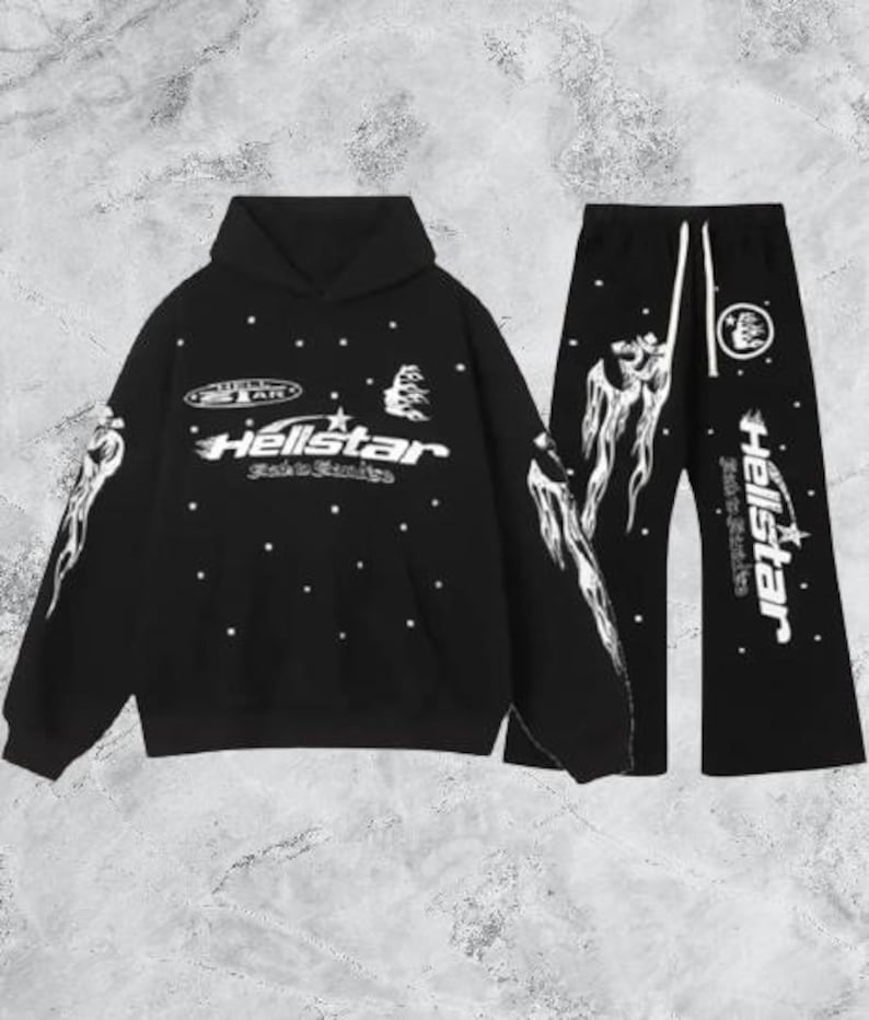 Hellstar Racer Tracksuit Vintage Black – Flame Graphic Streetwear ...