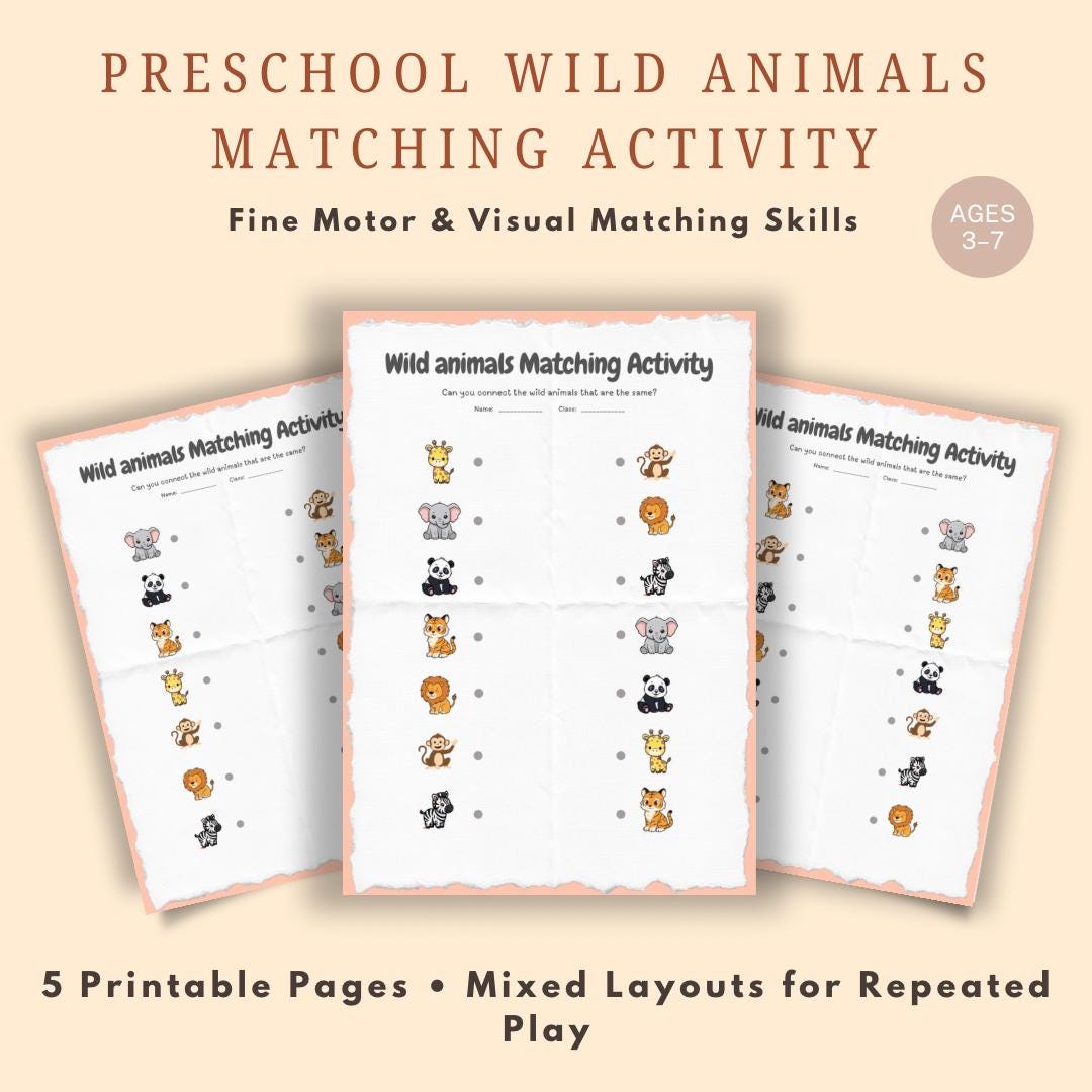 Wild Animals Matching Game | Preschool Printable Worksheets | Early ...