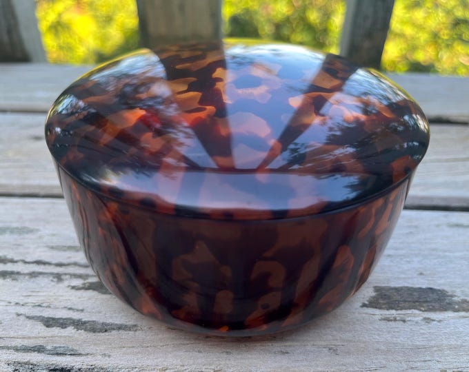 1960s Large Lucite Faux Tortoise Shell Lidded Box Vanity Powder Bowl ...