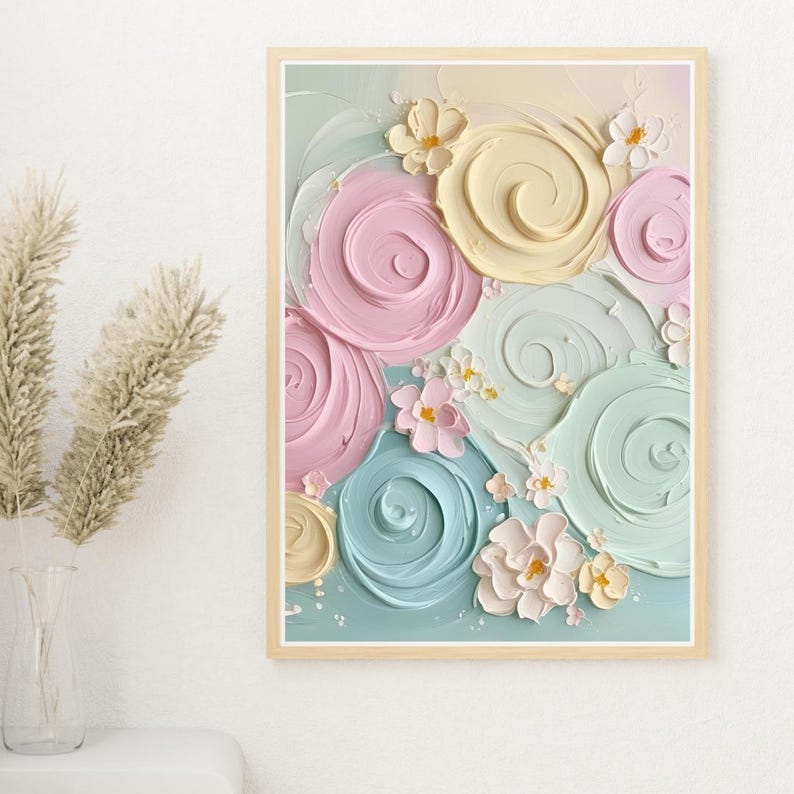 Textured Pastel Floral Print – Abstract Flower Wall Art (digital ...