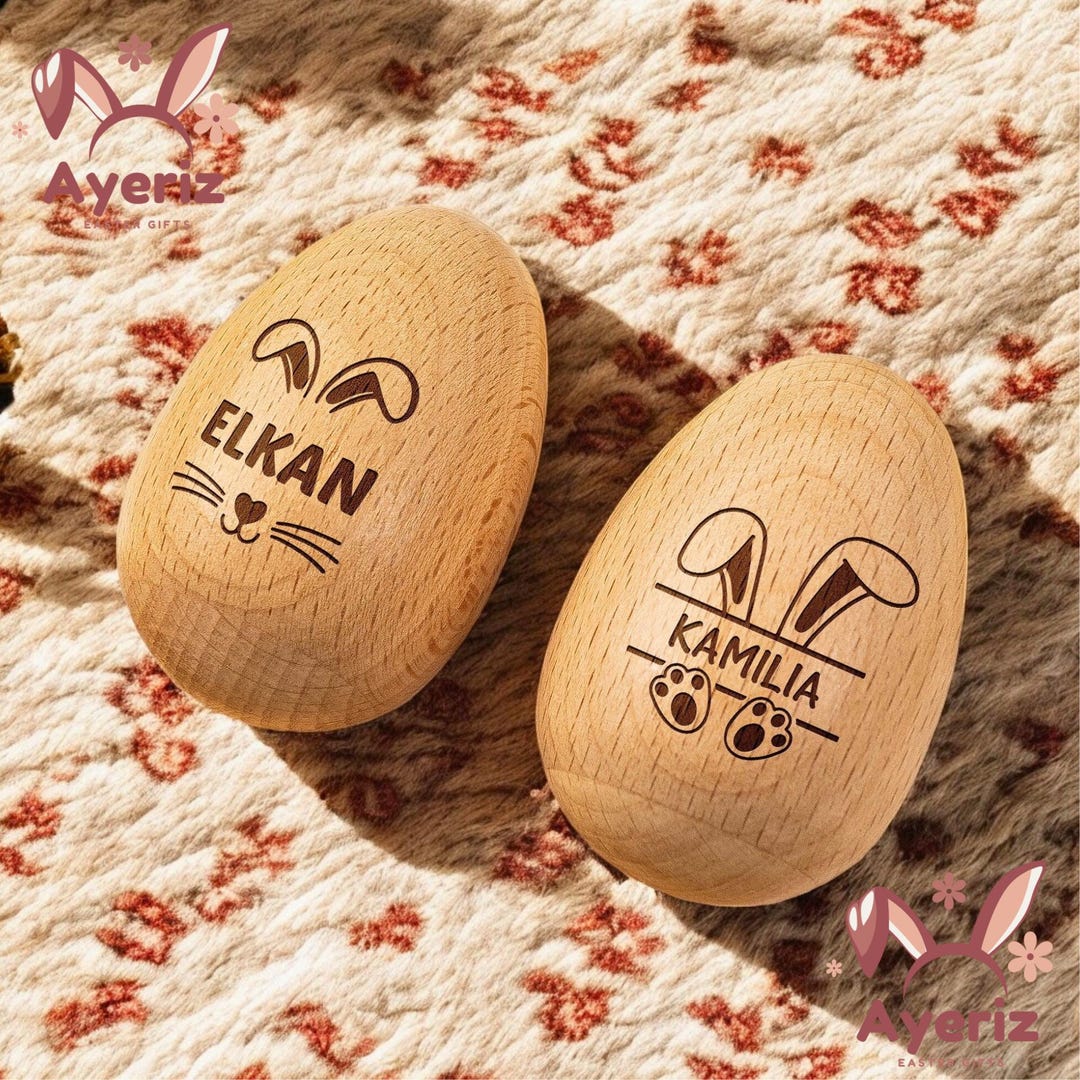 Engraved Wooden Musical Easter Egg Shakers, Engraved Kids Musical ...