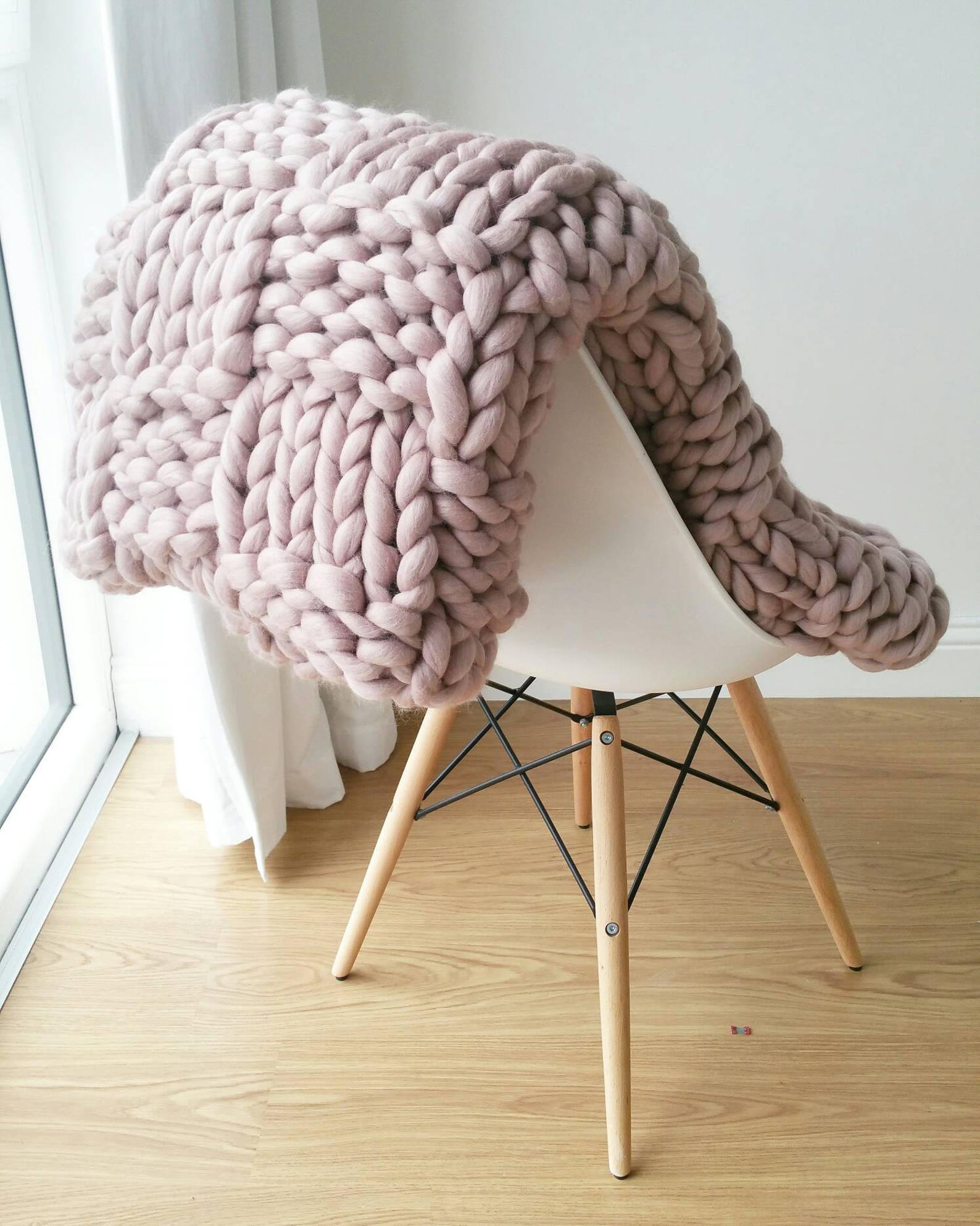 Giant Knit Throw Merino Wool Rug Dusky Pink Blanket Luxury Bed - Etsy