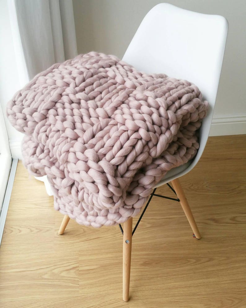 Giant Knit Throw Merino Wool Rug Dusky Pink Blanket Luxury Bed - Etsy ...