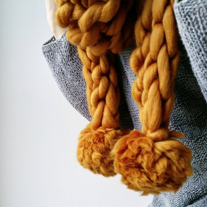 Knit Scarf Chunky Triangle Pompom Snood - Etsy