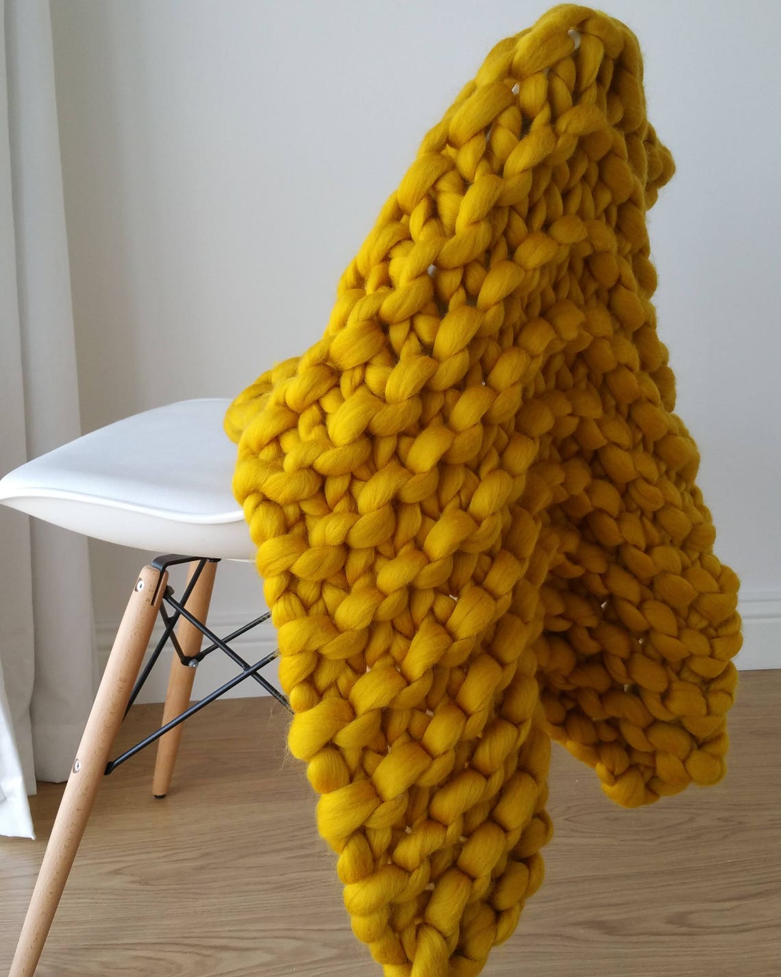 Chartreuse Extremely Chunky Merino Wool Blanket Knit Boho - Etsy UK