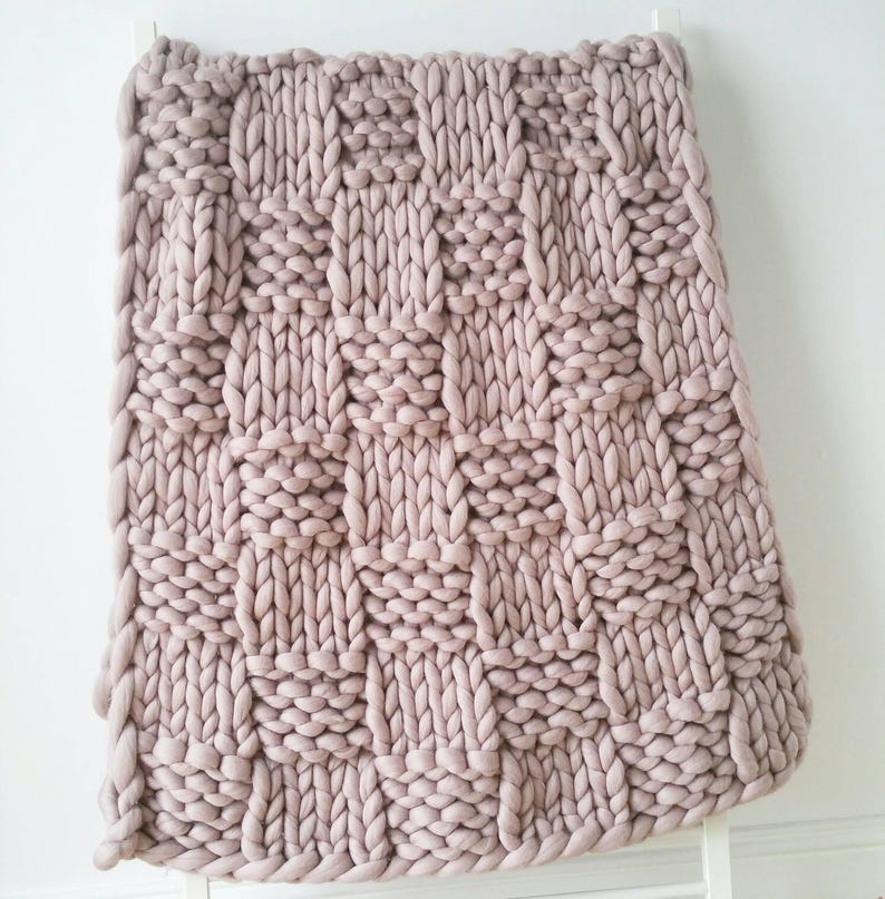 Giant Knit Throw Merino Wool Rug Dusky Pink Blanket Luxury Bed - Etsy