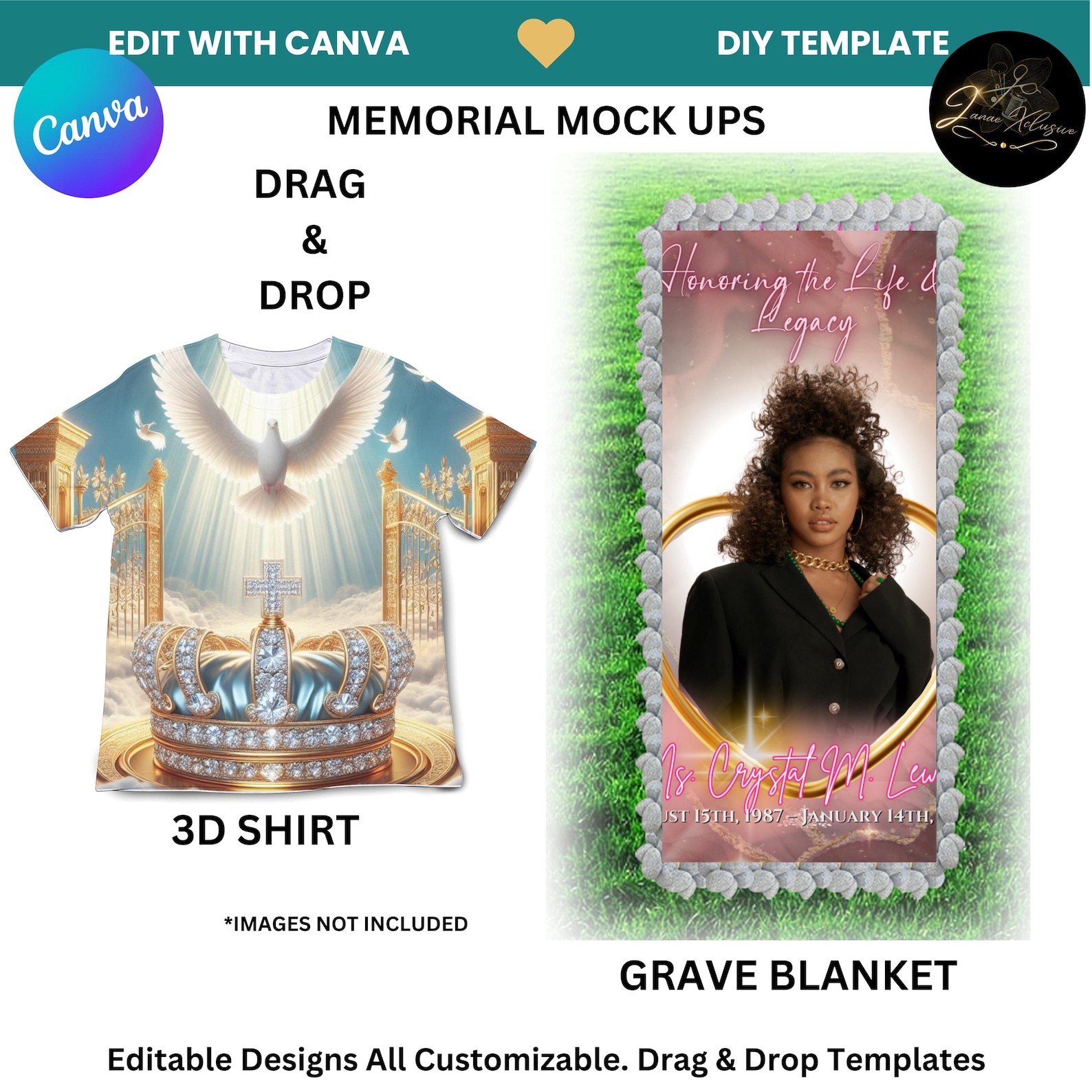 Memorial Mockup Canva Template: T-shirt, Pendant, Pillow (canva ...