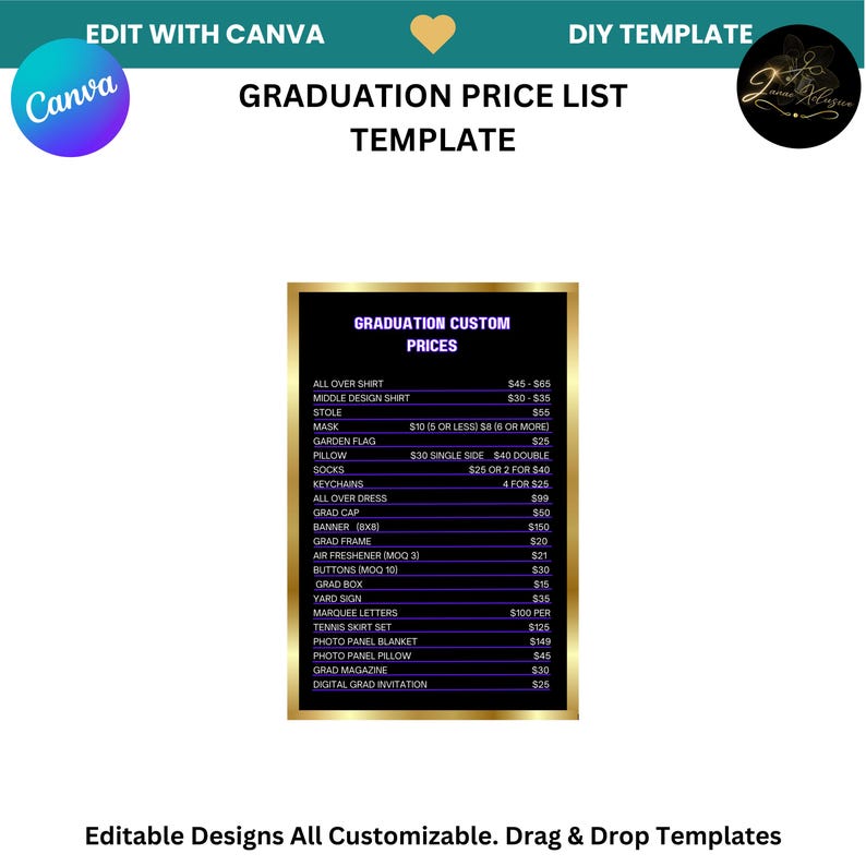 Graduation Price List Template: Editable Canva Flyer - Etsy