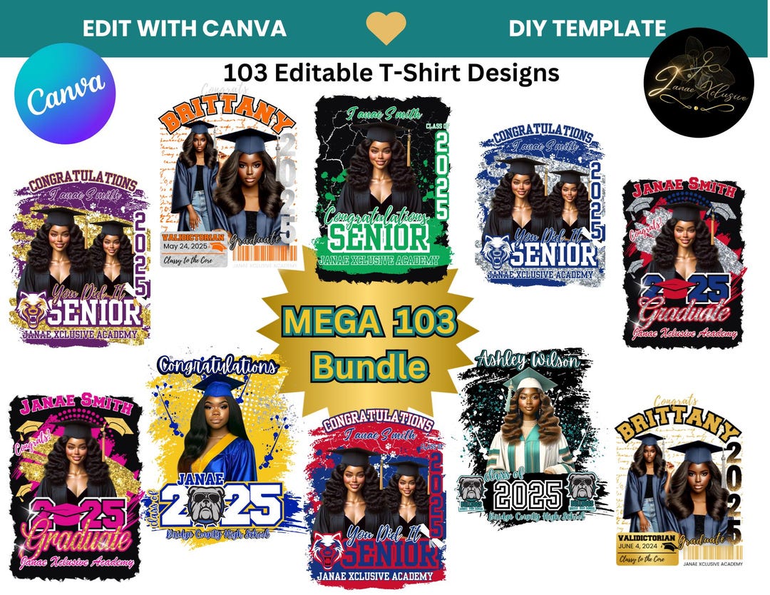 103 Senior Graduation 2025 T Shirt Design Mega Bundle Canva Editable ...