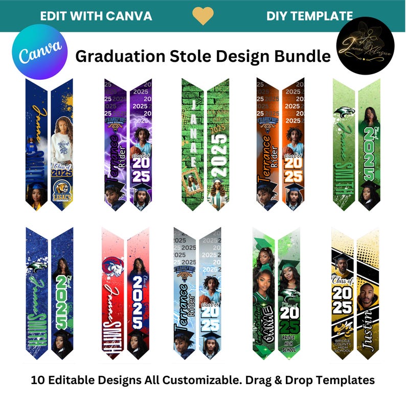 Graduation Stole Template Bundle (canva Editable) - Etsy