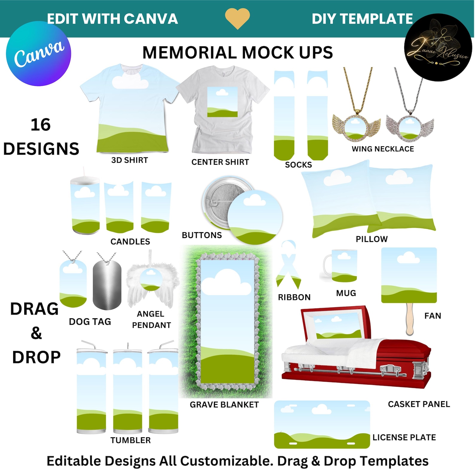 Memorial Mockup Canva Template: T-shirt, Pendant, Pillow (canva ...