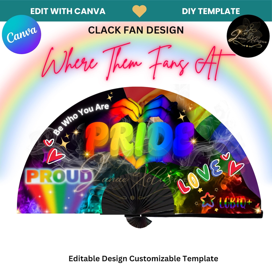 Pride LGBTQ+ Clack Fan Template: Editable DIY Design (canva Editable ...
