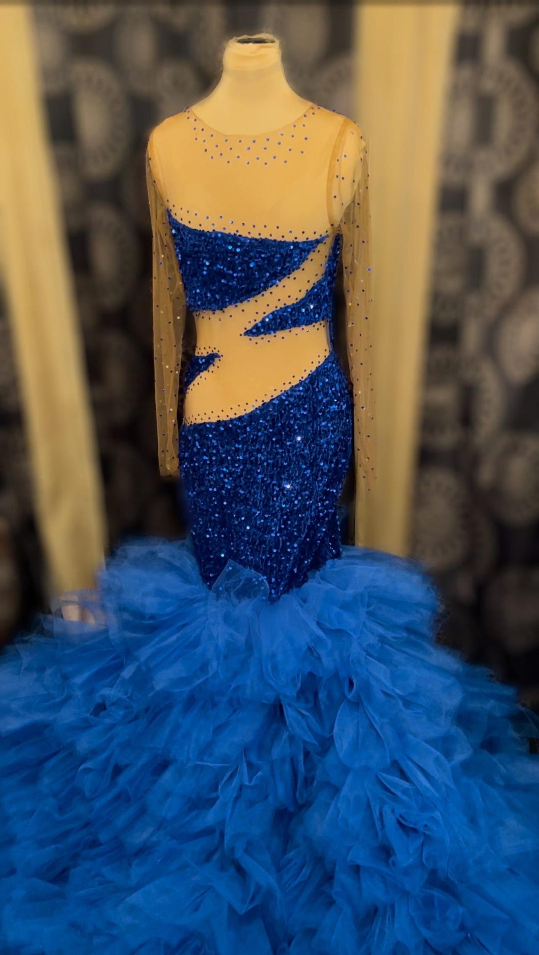 Blue Velvet Sequin Prom Dress| Ruffle Bottom Gown - Etsy