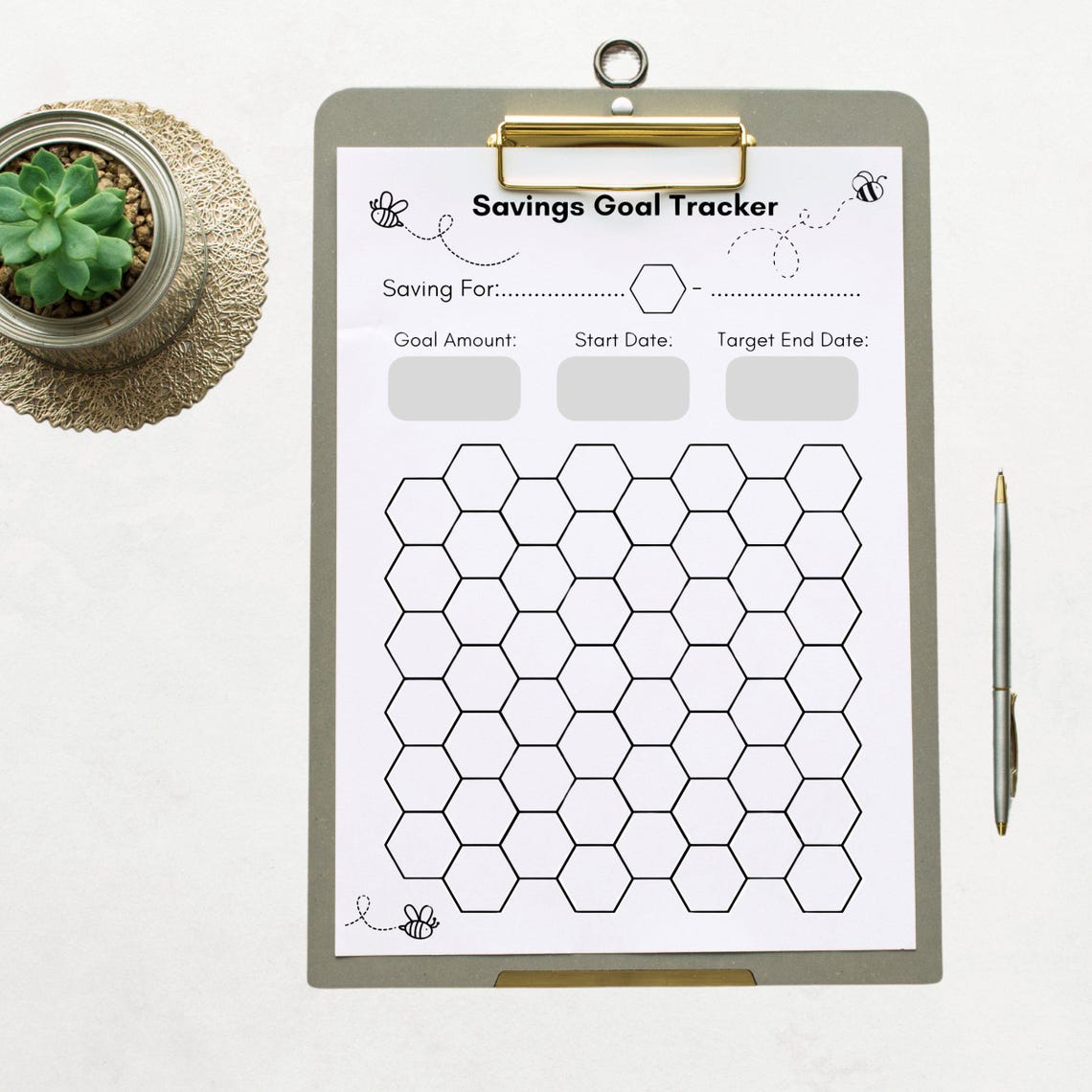 Printable Bee Themed Savings Tracker Challenge | Minimalist | Digital ...