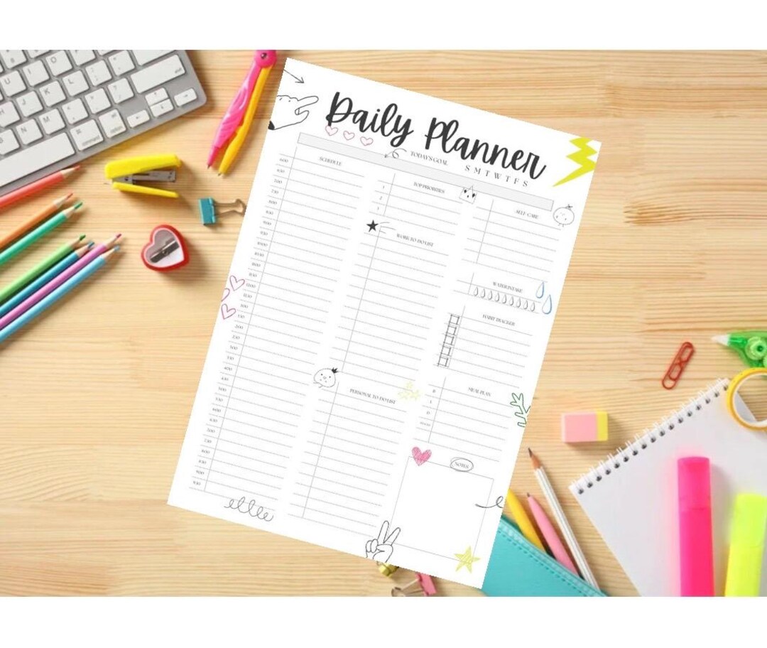 Customisable Printable Daily Planner, Fun Design, Cute Habit Planner ...