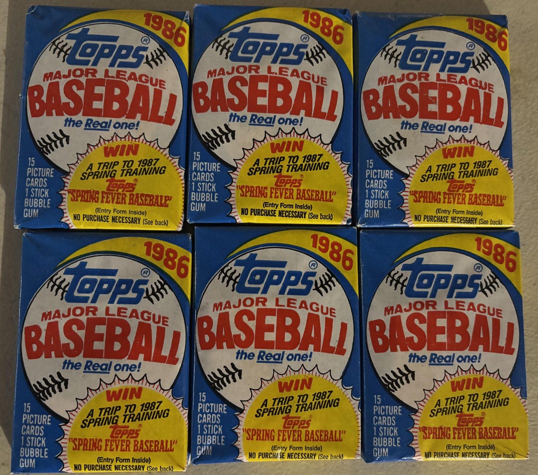 1986 Vintage Baseball Cards Unopened Topps Mlb 6 Packs Of Cards Topps
