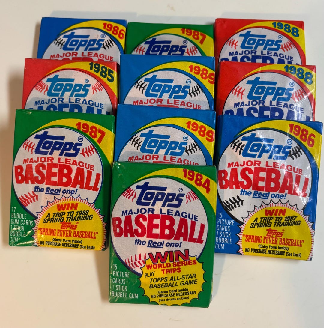 10 Packs Vintage Baseball Cards Unopened Topps 1984 - 1989 MLB Packs of ...